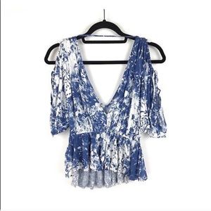 Free People | Tops | Free People Floral Top White And Blue | Poshmark